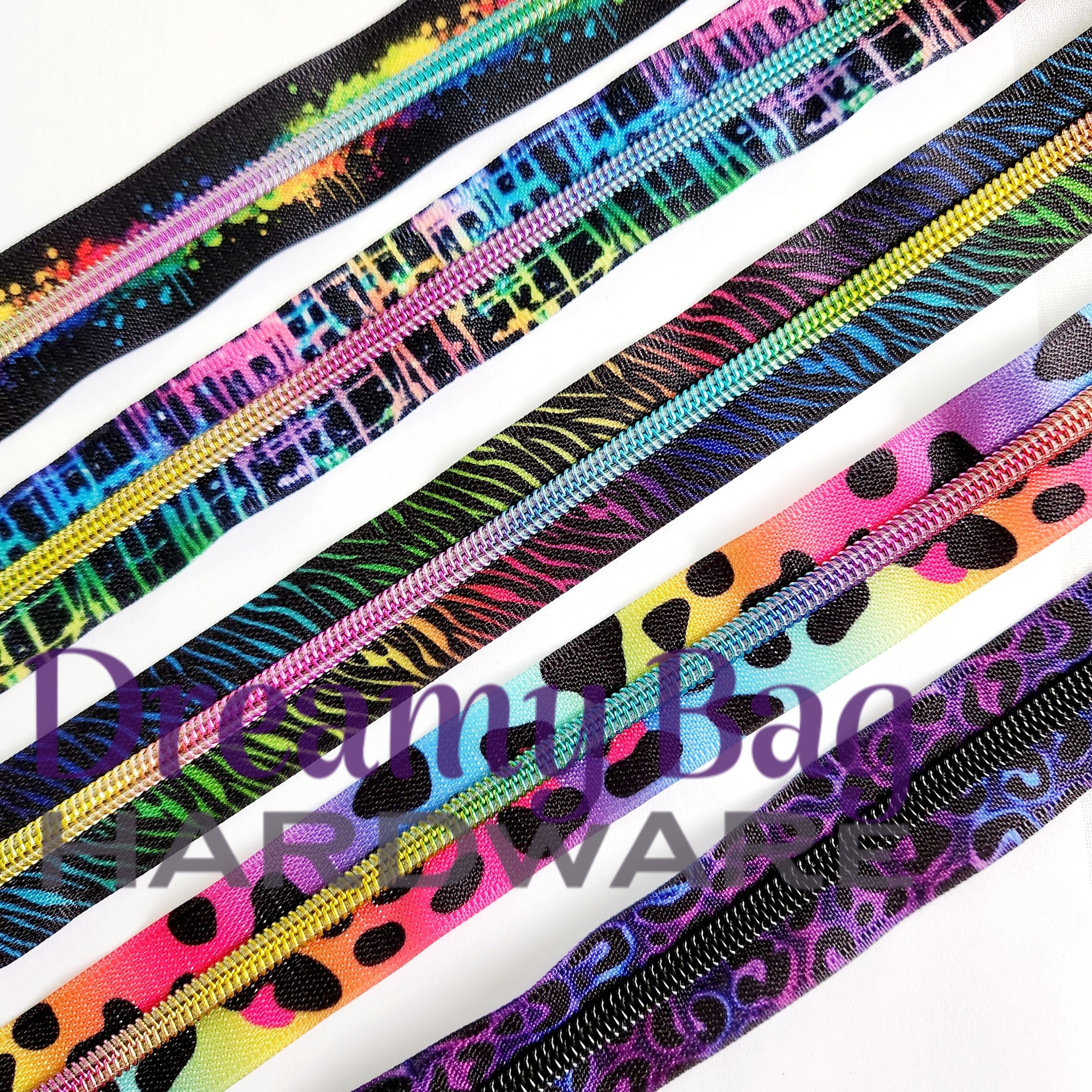 #5 Zipper tape Bright Neon Rainbow Styles with nylon teeth – Dreamy Bag ...