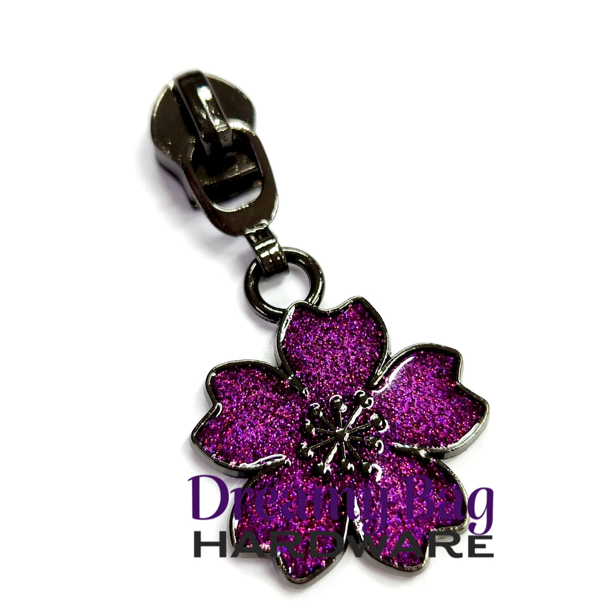 #5 Zipper Pull Purple Sparkle Flower – Dreamy Bag Hardware Pty Ltd