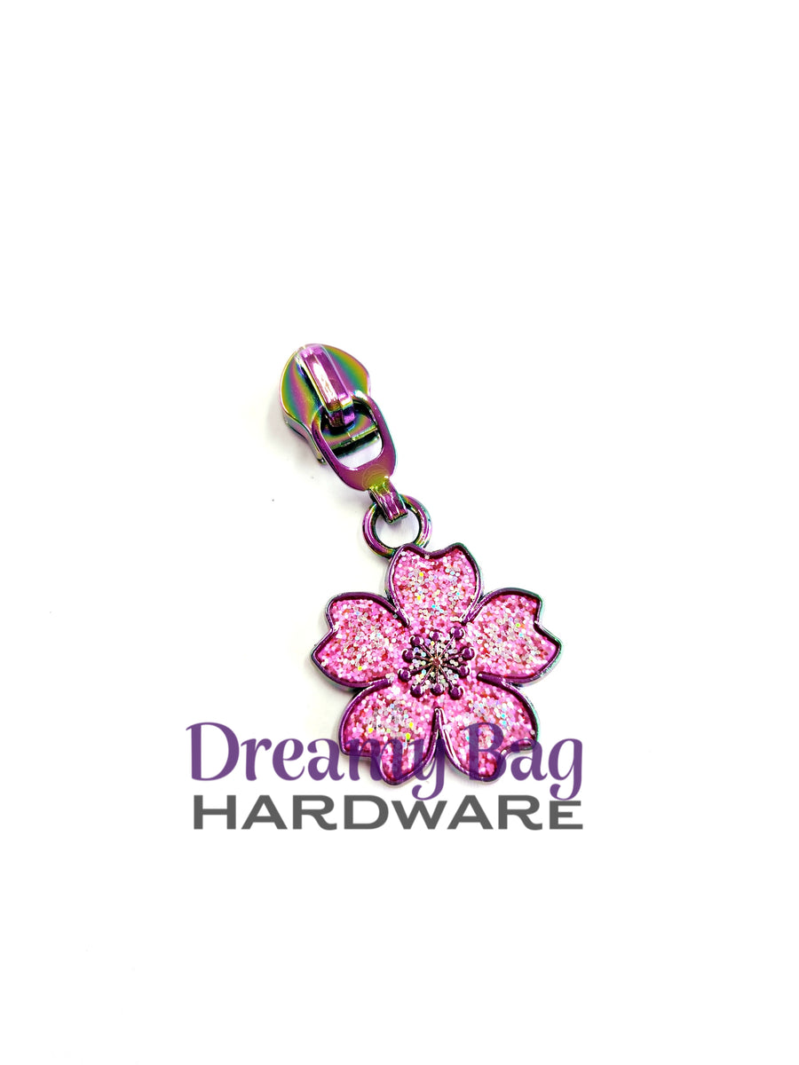 #5 Zipper Pull Pink Sparkle Flower – Dreamy Bag Hardware Pty Ltd
