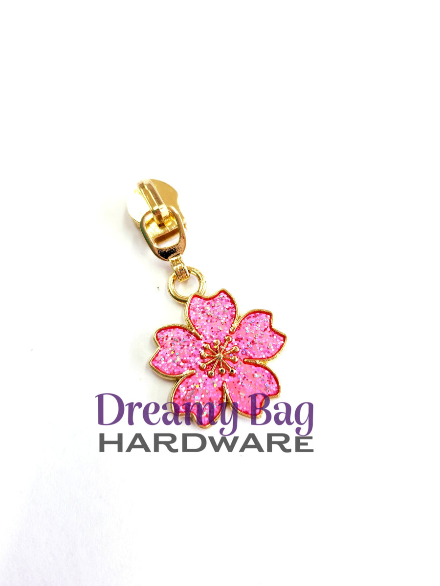 #5 Zipper Pull Pink Sparkle Flower – Dreamy Bag Hardware Pty Ltd